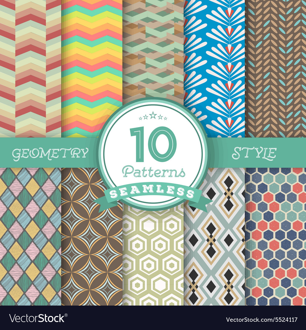 Set of 10 seamless geometric lines pattern Vector Image
