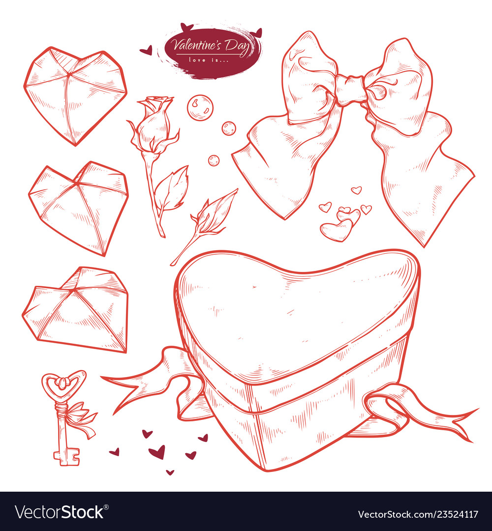 Set valentines day hand drawn gift in the shape Vector Image