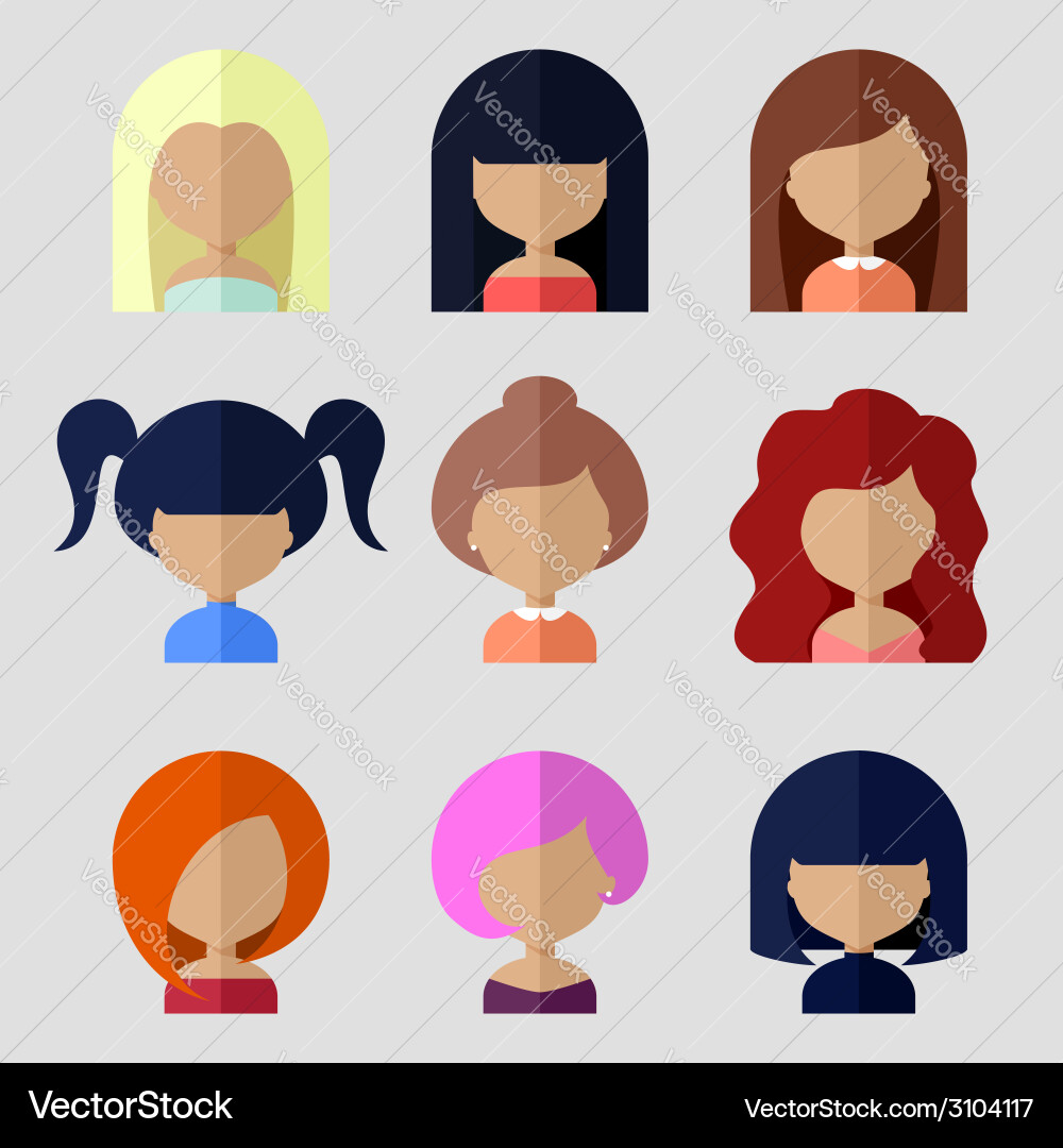 Set women faces icons in flat design Royalty Free Vector
