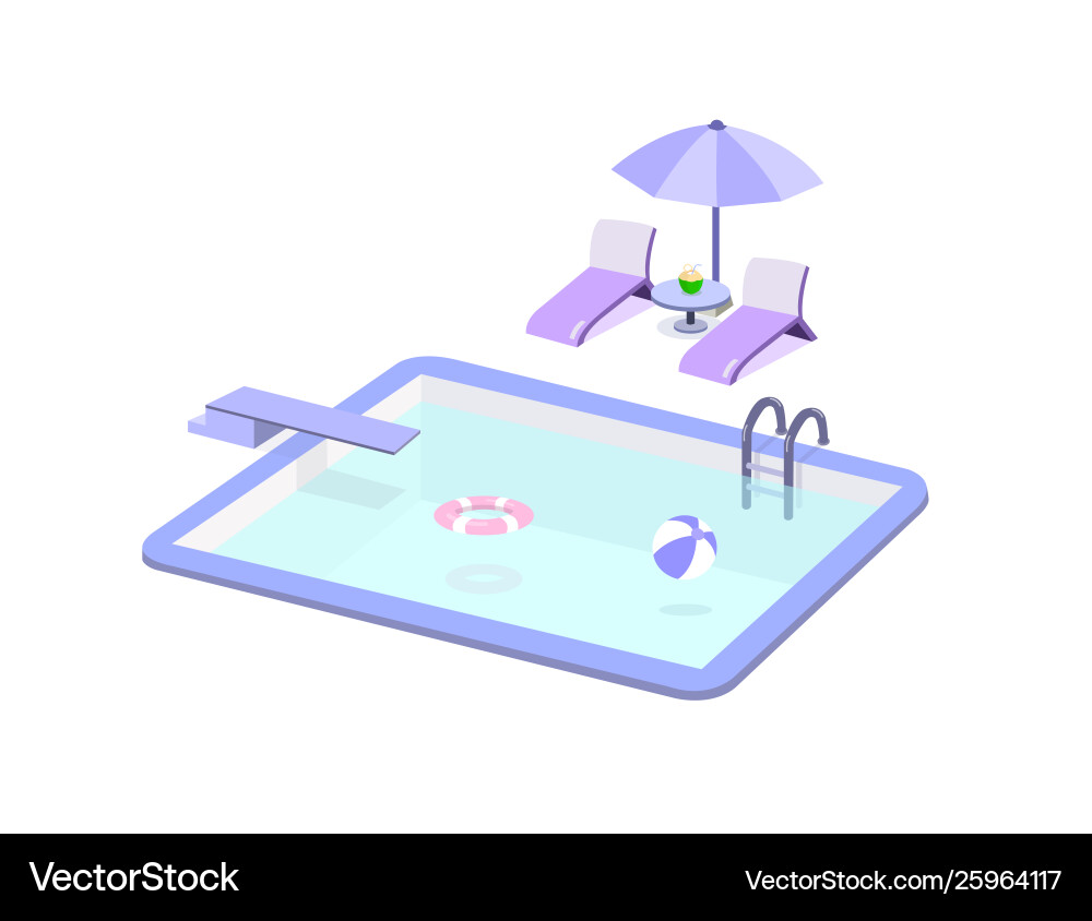 Swimming pool and chair set on white Royalty Free Vector