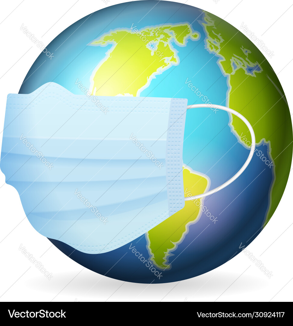 World globe with medical mask Royalty Free Vector Image