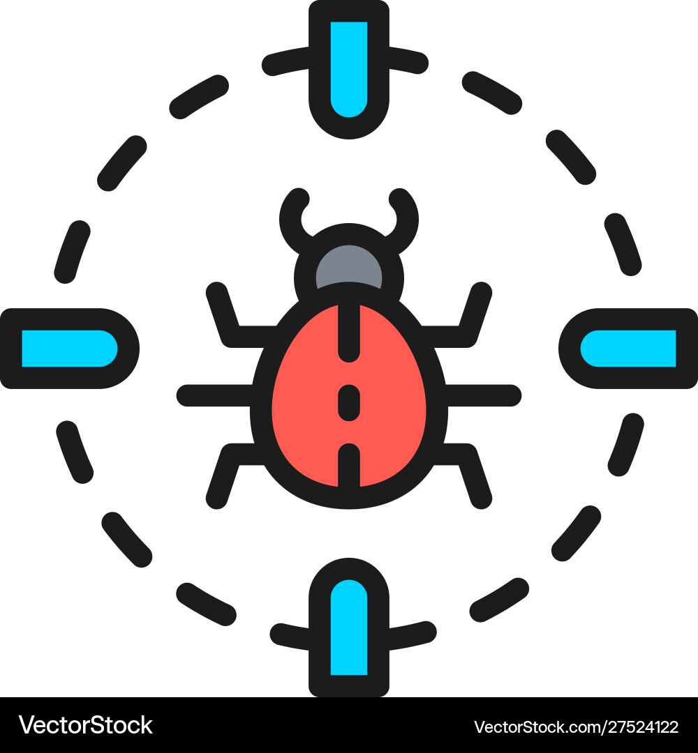 Bug in target sight virus flat color line icon Vector Image