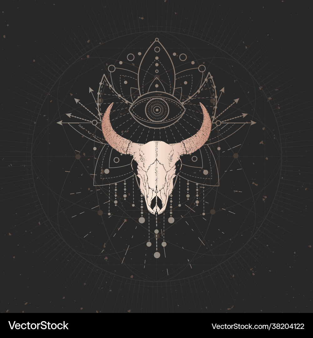 Bull skull and sacred symbol Royalty Free Vector Image