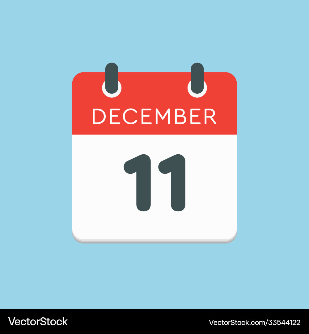 Calendar icon day 11 december template Royalty Free Vector