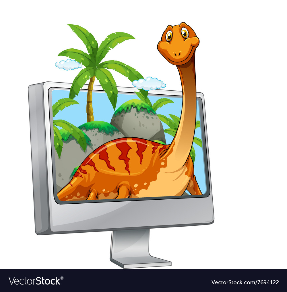 Computer screen with dinosaur smiling Royalty Free Vector