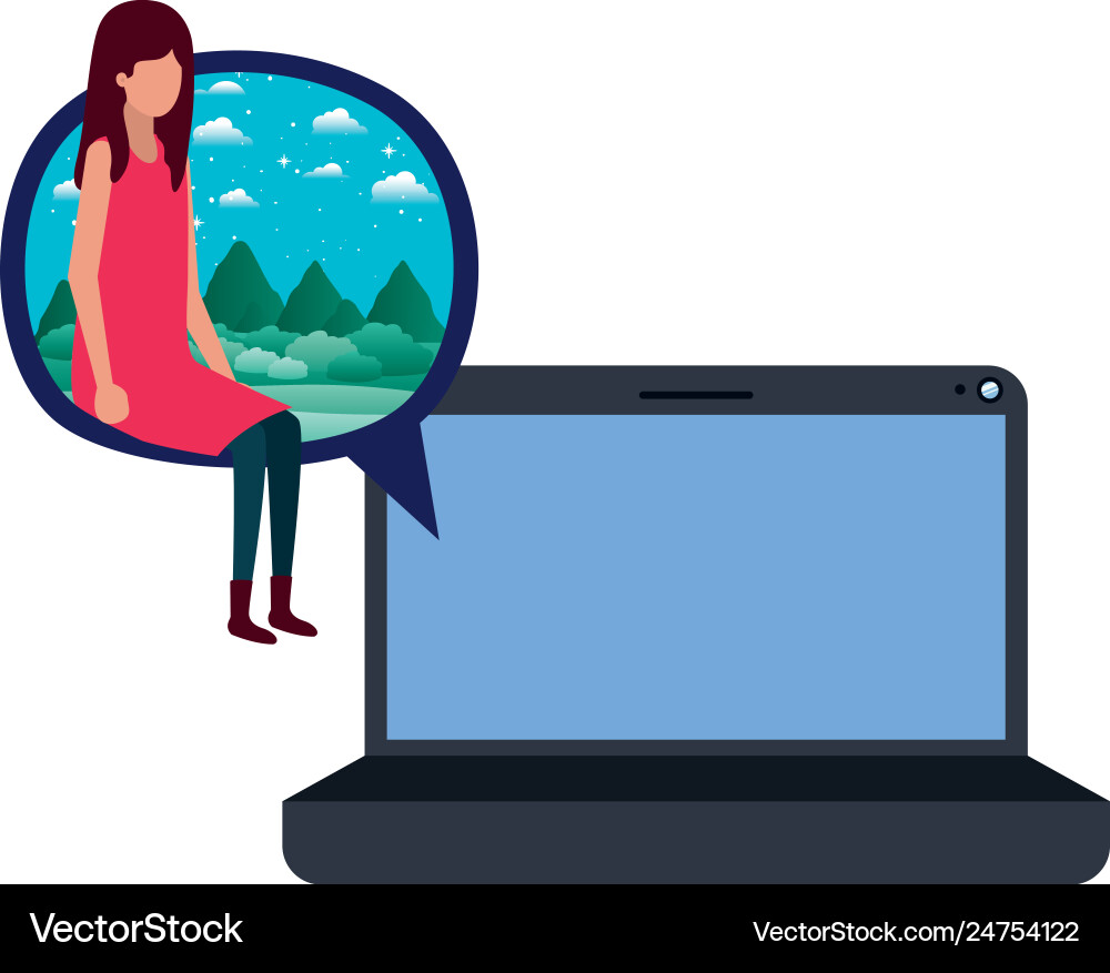 Device screen with young woman sitting avatar Vector Image