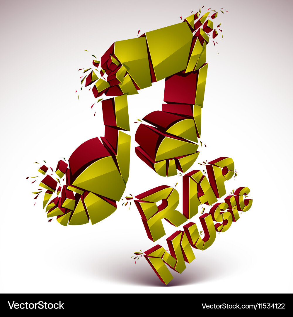 Golden 3d shattered musical note with specks and Vector Image