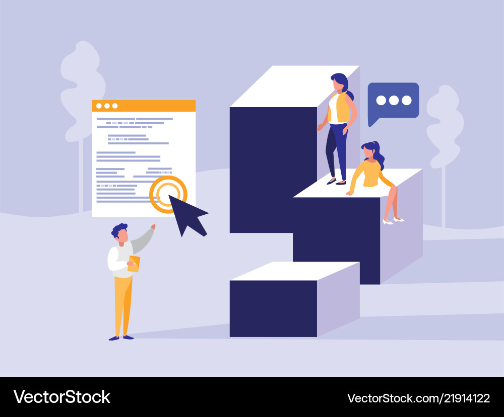 Group of people with technology in landscape Vector Image