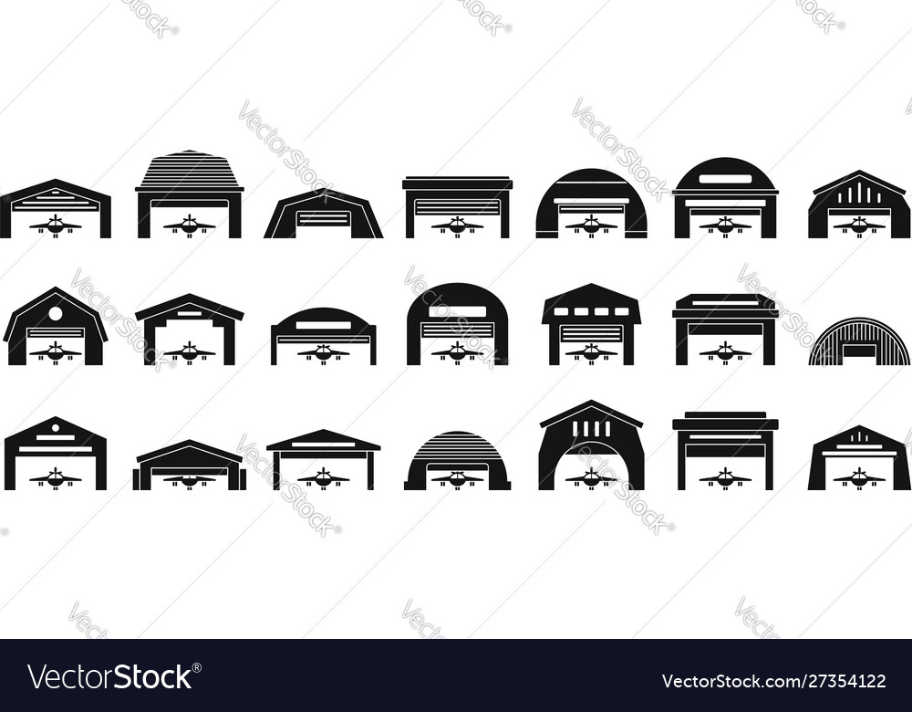 Hangar icons set simple style Royalty Free Vector Image