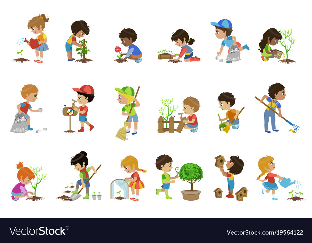 Kids gardening set Royalty Free Vector Image - VectorStock