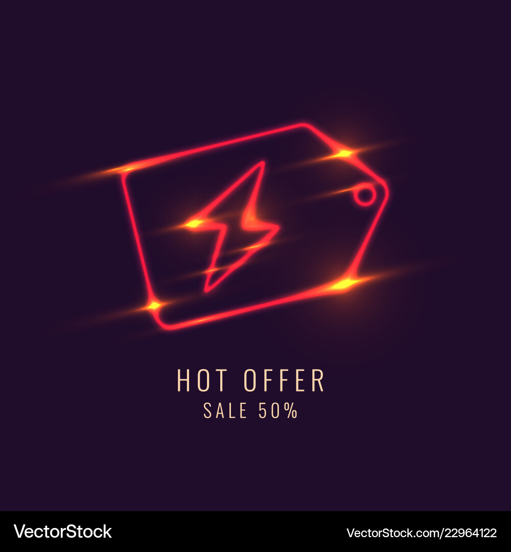 Neon shortcut icon for discounts on a dark Vector Image