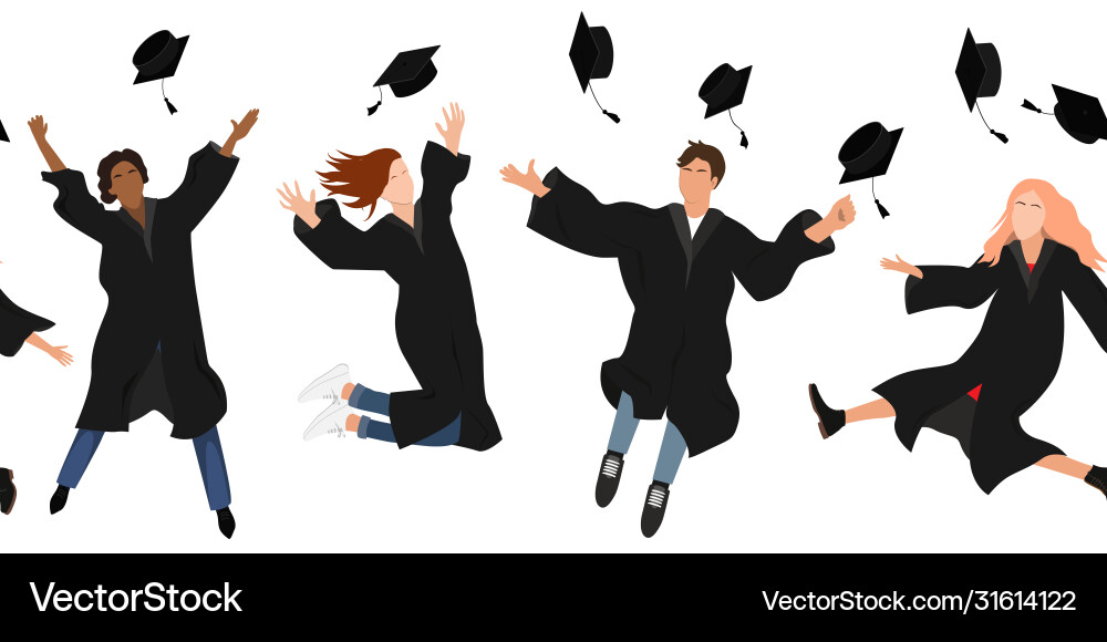 Seamless border with happy graduate students Vector Image