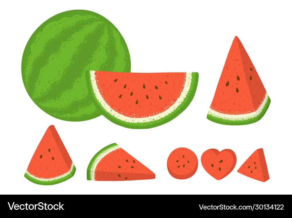 Set whole and sliced watermelon with seeds Vector Image
