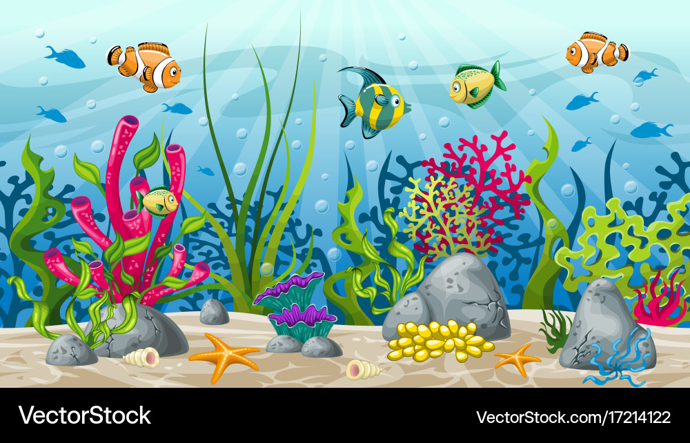 Underwater landscape with plant and fish Vector Image