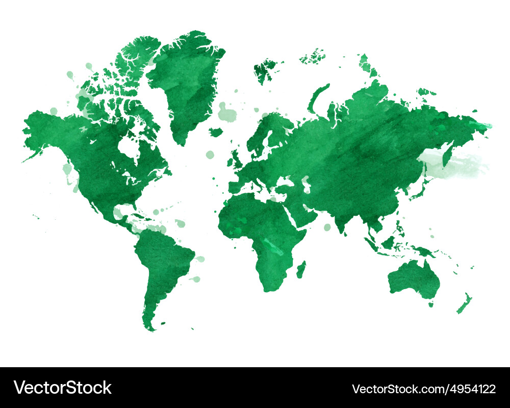 Watercolor green map world with a Royalty Free Vector Image