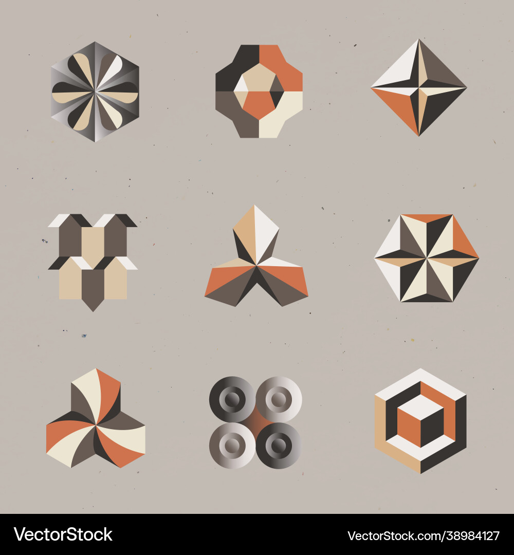 3d geometric shapes in orange abstract style set Vector Image