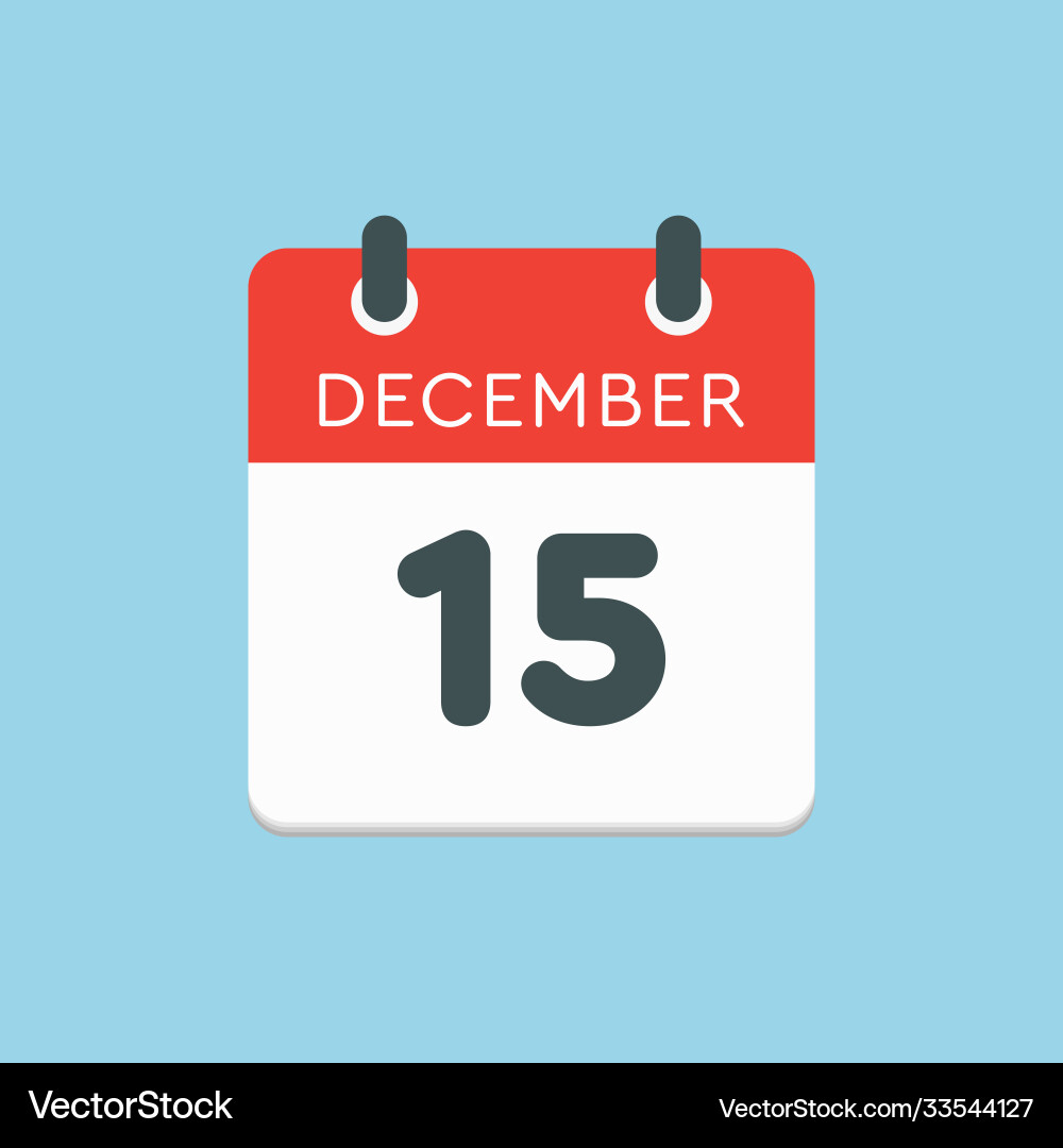 Calendar icon day 15 december template Royalty Free Vector