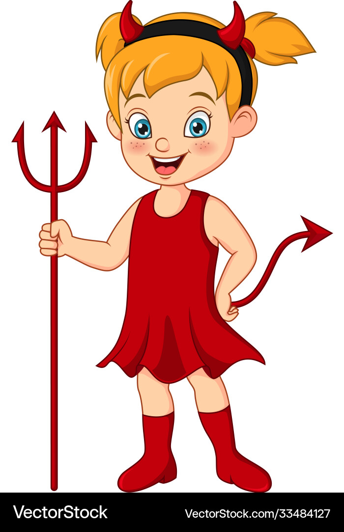 Cartoon funny devil girl holding a pitchfork Vector Image