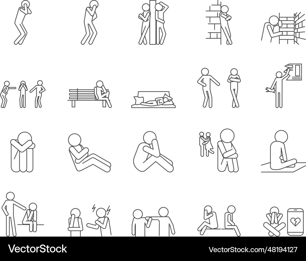 Hurt feelings icons set editable stroke Royalty Free Vector