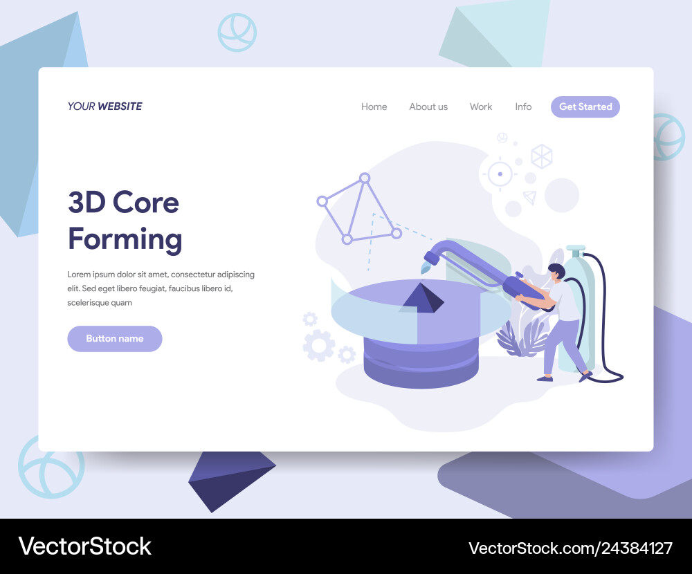 Landing page template of 3d core forming concept Vector Image