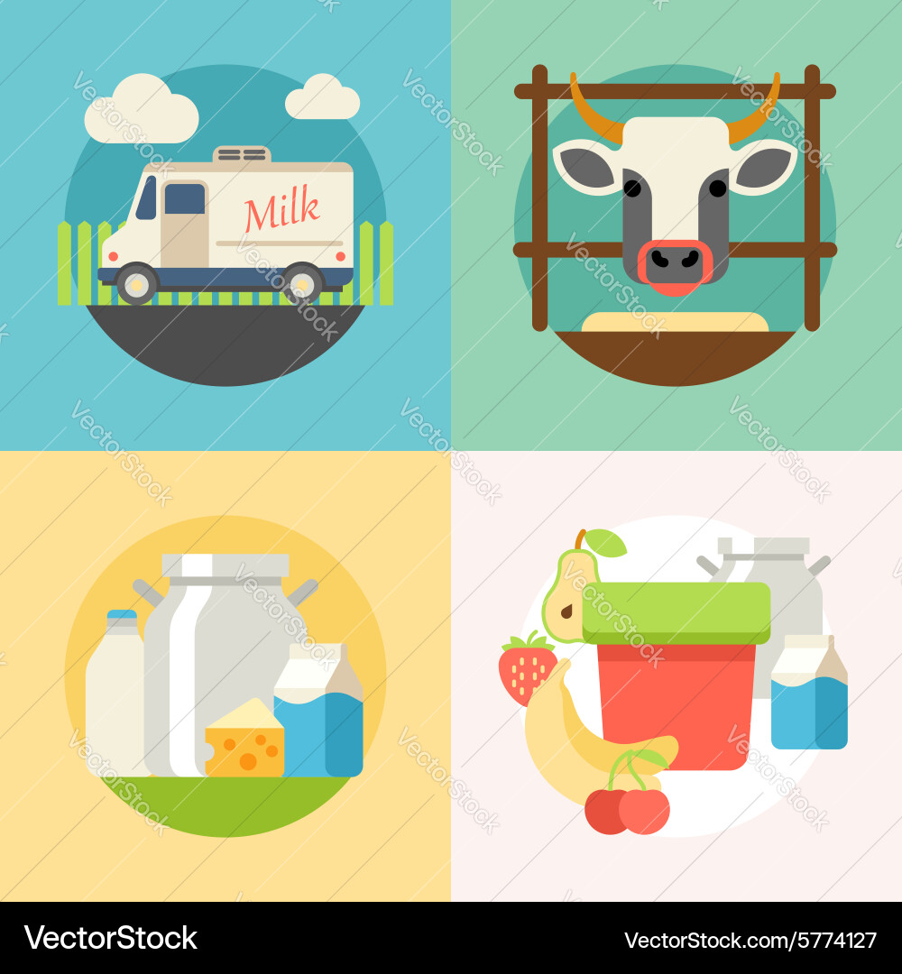 Milk flat banner set with manufacture dairy Vector Image