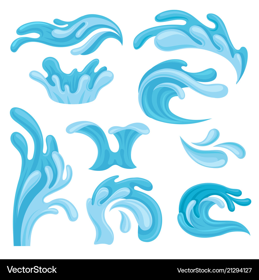 Ocean or sea waves set water splashes design Vector Image