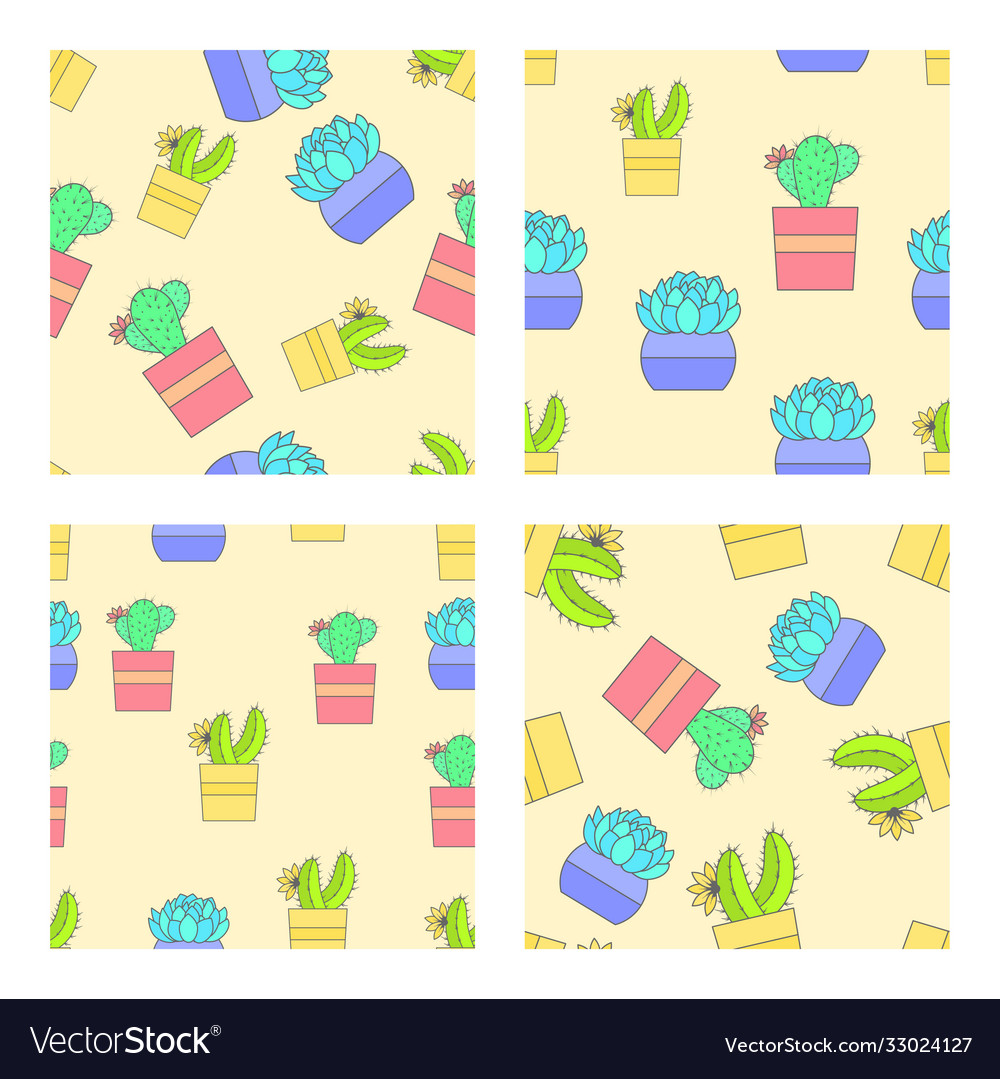 Set four seamless patterns with cacti Royalty Free Vector