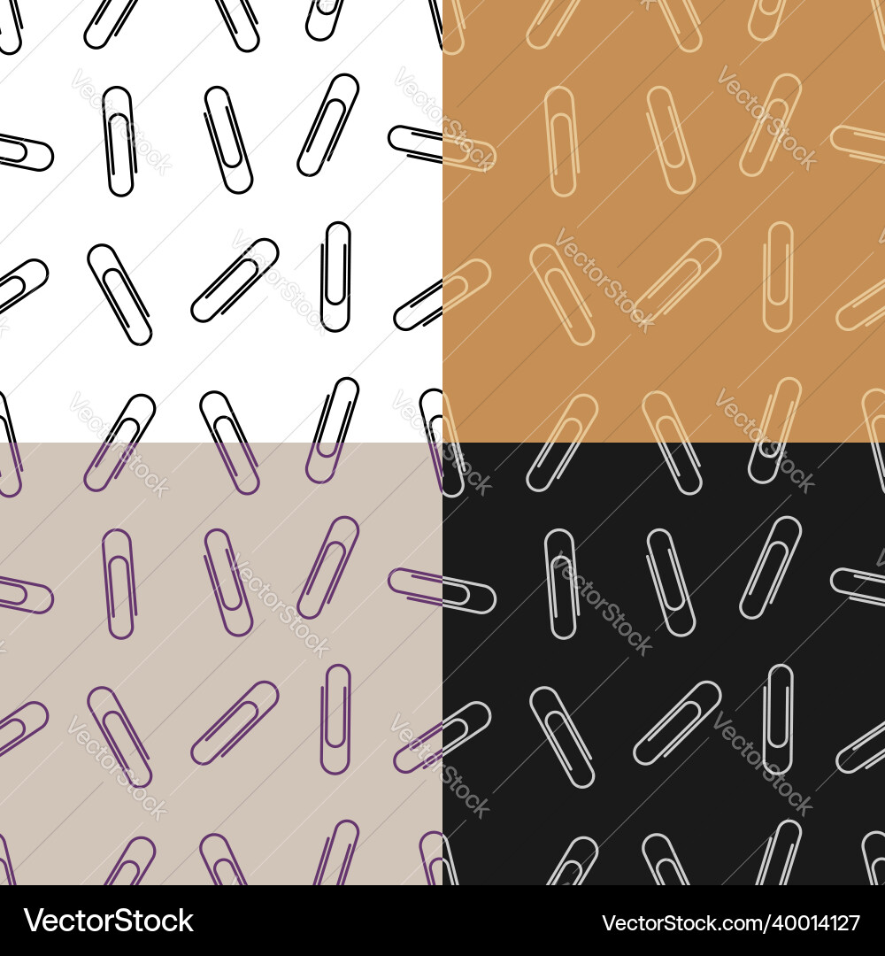 Set of seamless patterns with paper clip Vector Image