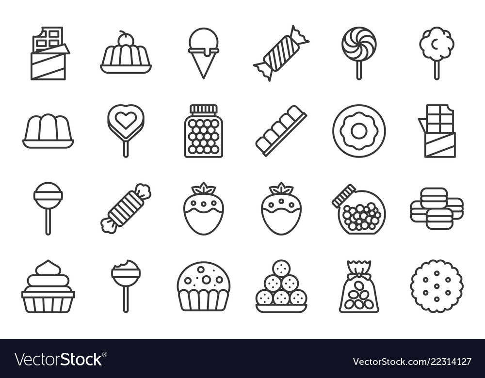 Sweets and candy icon set 12 line icon set Vector Image