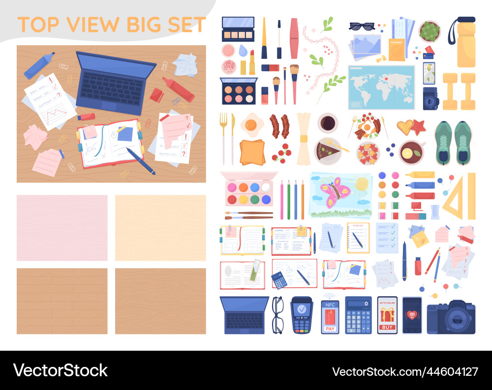 Top view items 2d isolated big set Royalty Free Vector Image