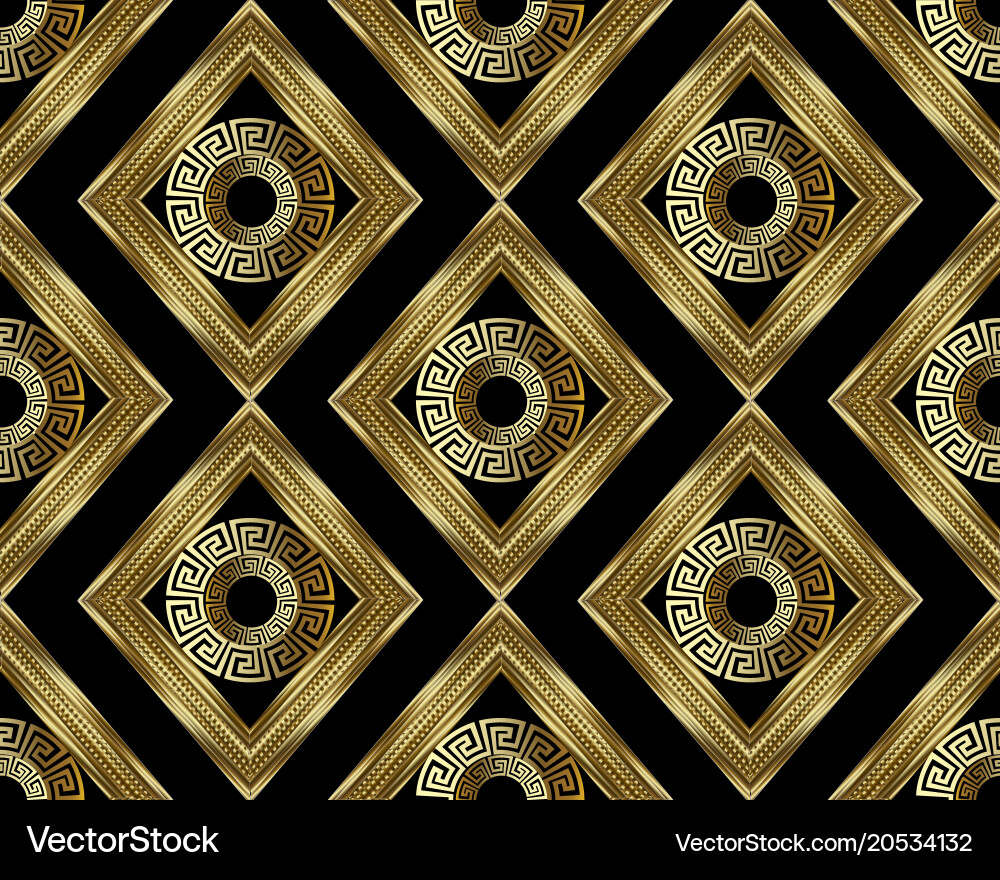 3d greek key meander gold seamless pattern Vector Image