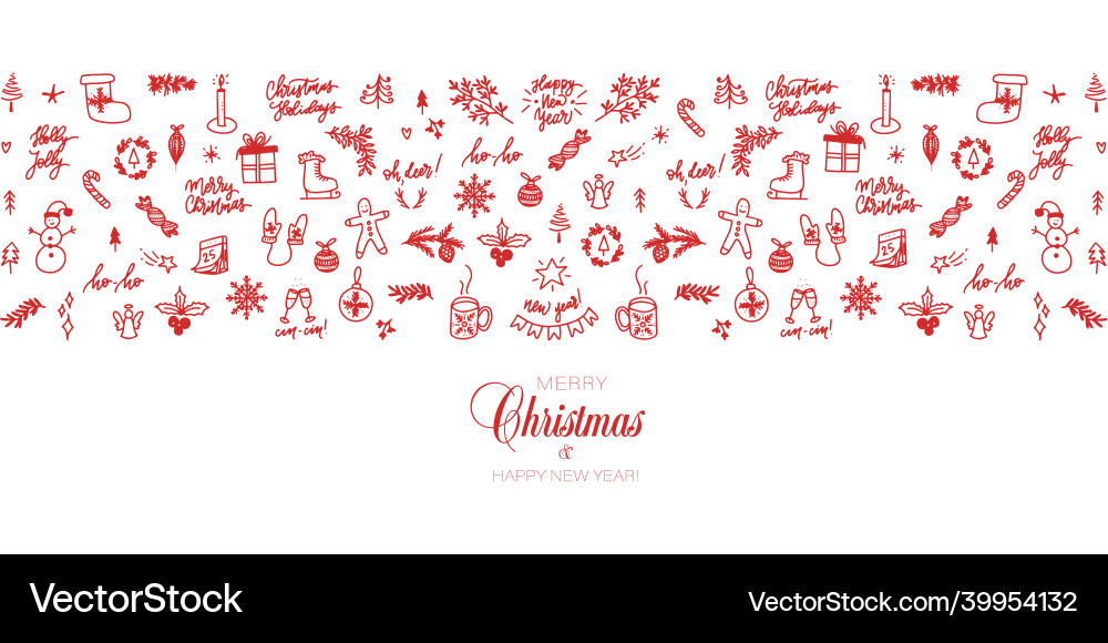 Big set of christmas design element in doodle Vector Image
