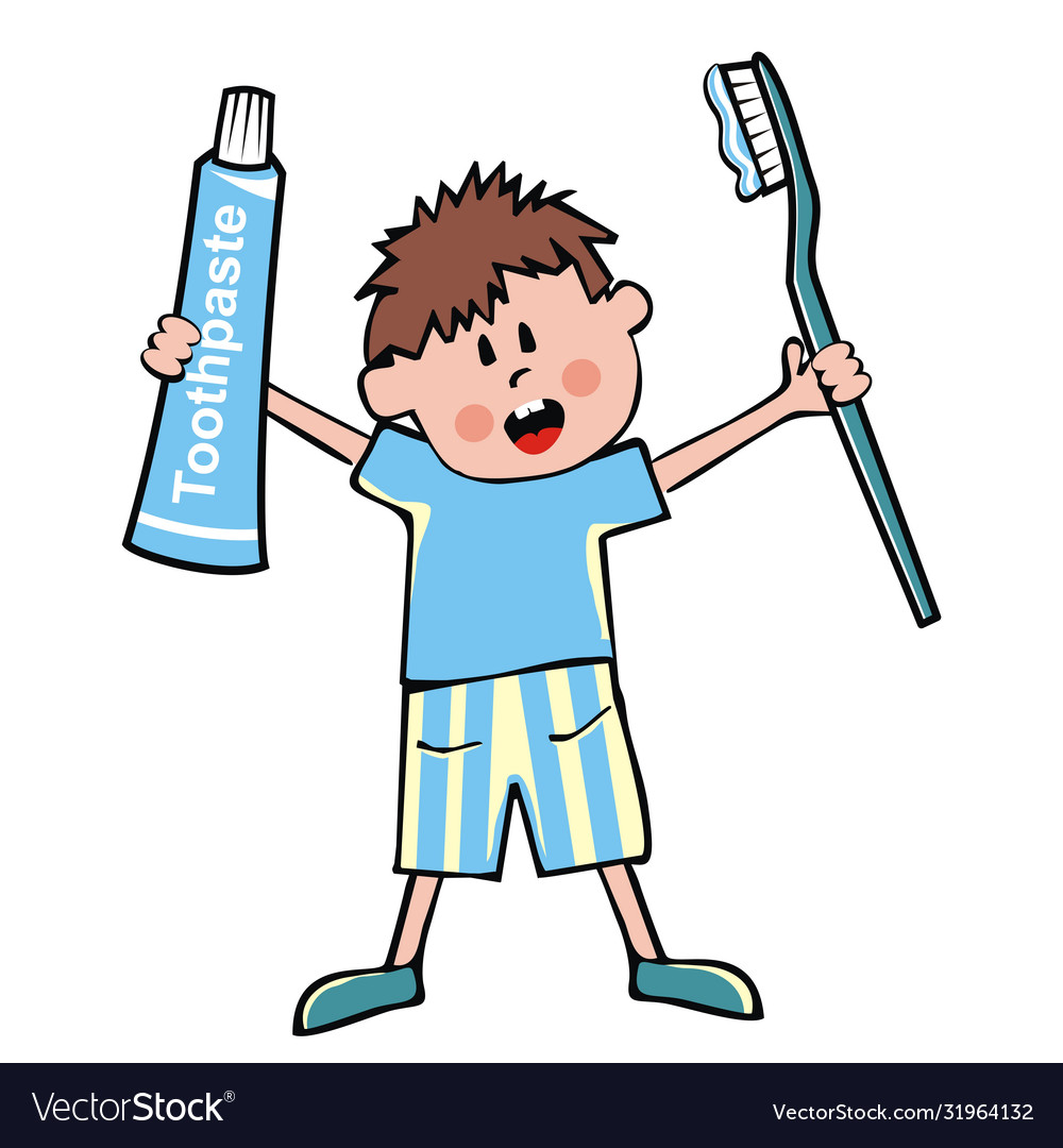 Boy and toothpaste Royalty Free Vector Image - VectorStock