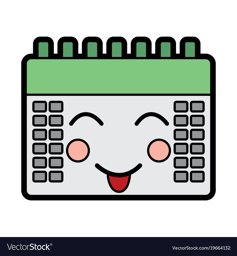 Calendar event cute kawaii cartoon Royalty Free Vector Image