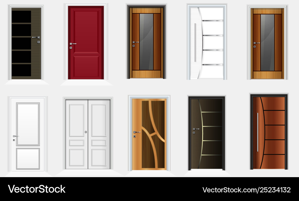 Collection colorful room doors icons Royalty Free Vector