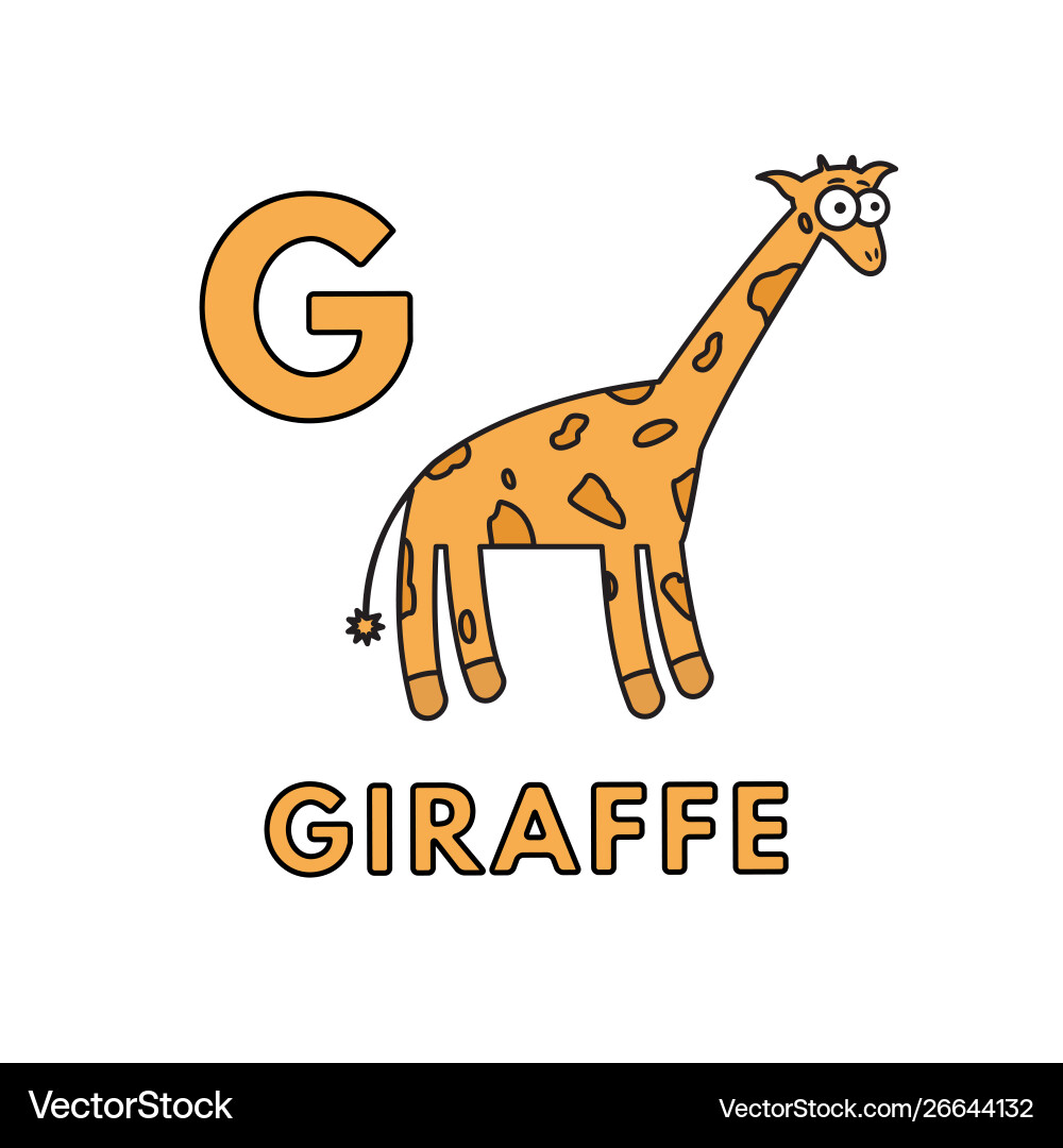 Cute cartoon animals alphabet giraffe Royalty Free Vector