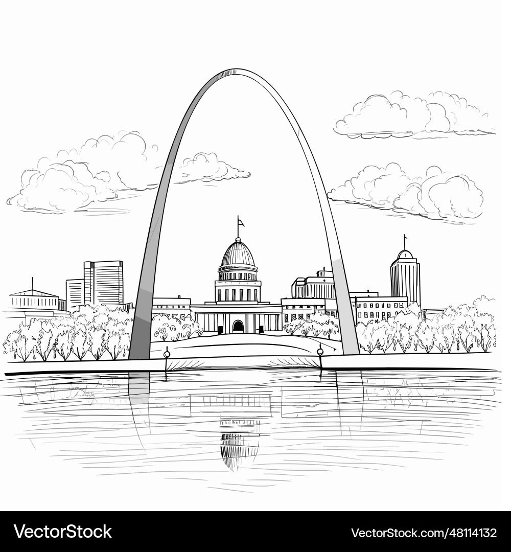 Gateway arch hand-drawn comic Royalty Free Vector Image