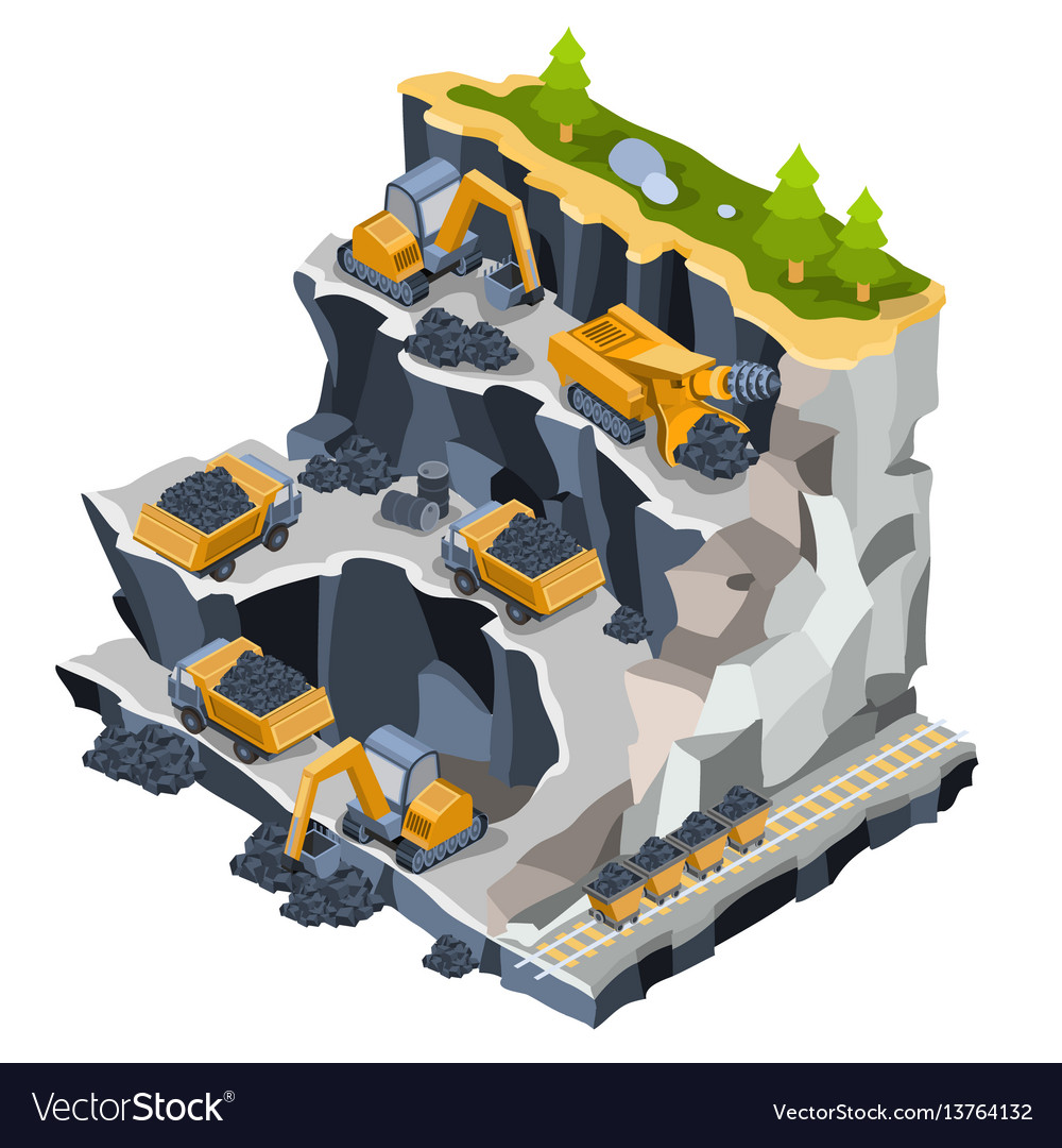 Isometric coal mining quarry Royalty Free Vector Image Isometric coal mining quarry Royalty Free Vector Image