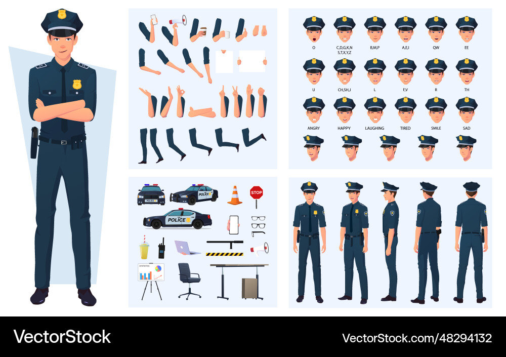 Policeman character creation with gestures facial Vector Image