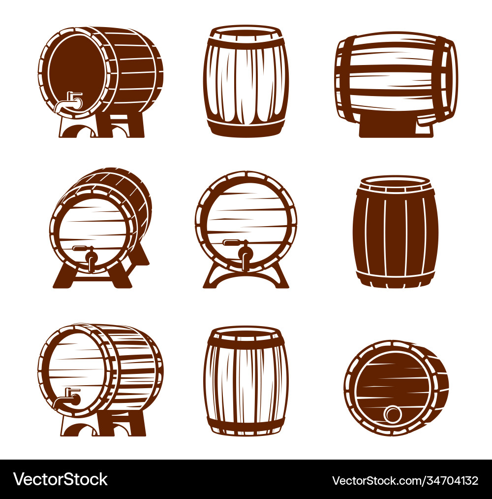 Retro wooden barrels set strongly knocked down Vector Image