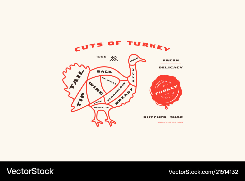 Stock turkey cuts diagram in thin line style Vector Image