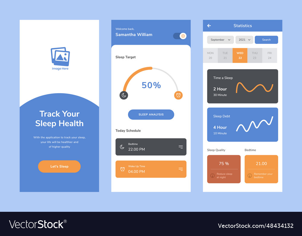 Track sleep user interface design template Vector Image