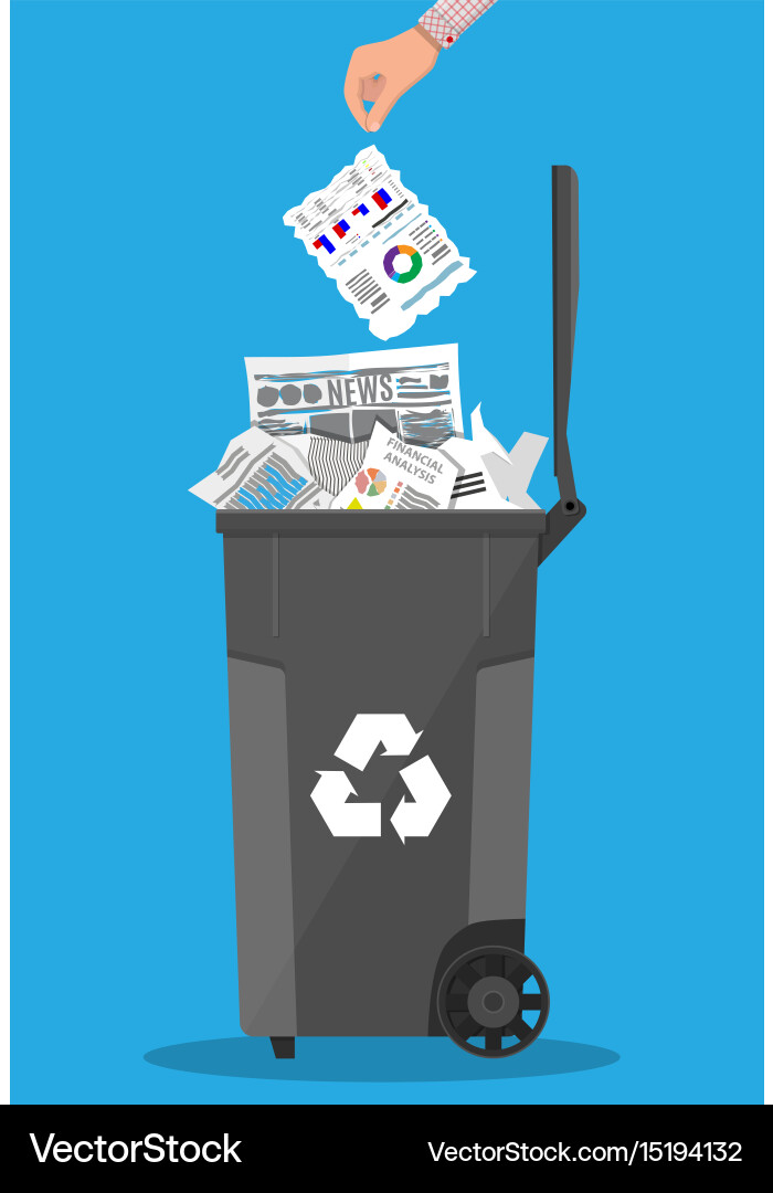 Trash recycle bin container full of paper Vector Image