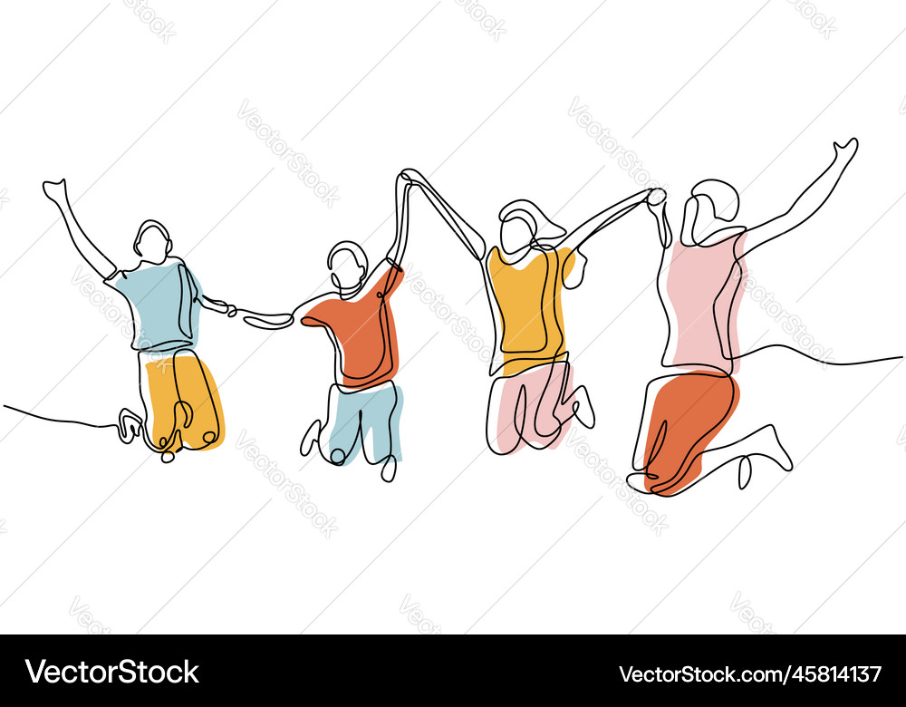 Continuous line drawing of a group friends Vector Image