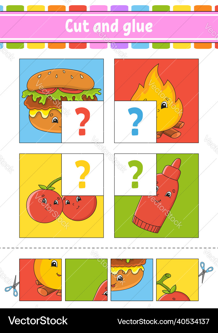 Cut and glue set flash cards color puzzle Vector Image