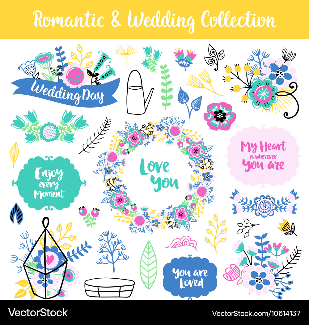 Floral hand drawn vintage set Royalty Free Vector Image