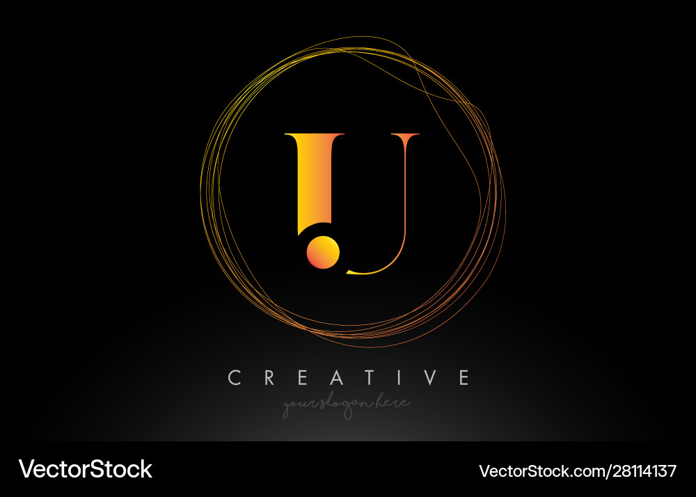 Gold artistic u letter logo design with creative Vector Image