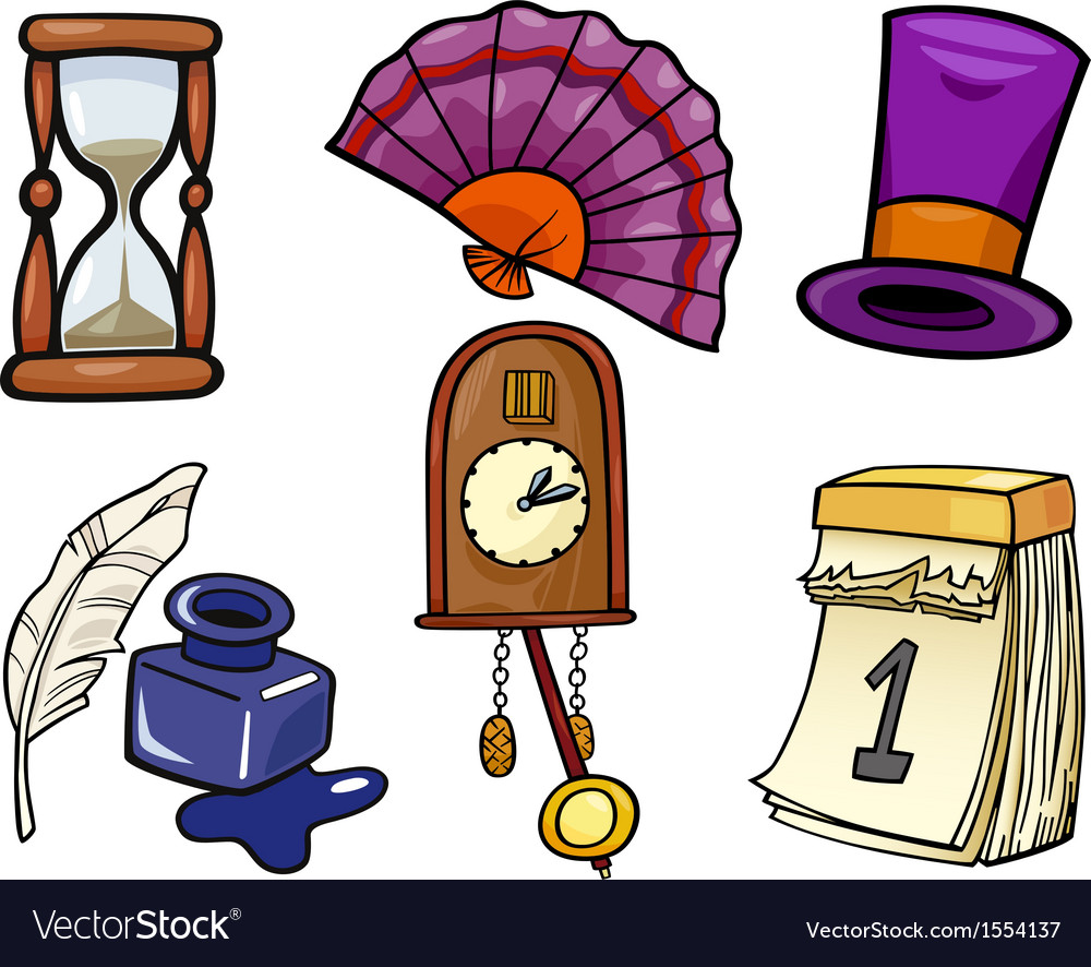 Retro objects cartoon set Royalty Free Vector Image