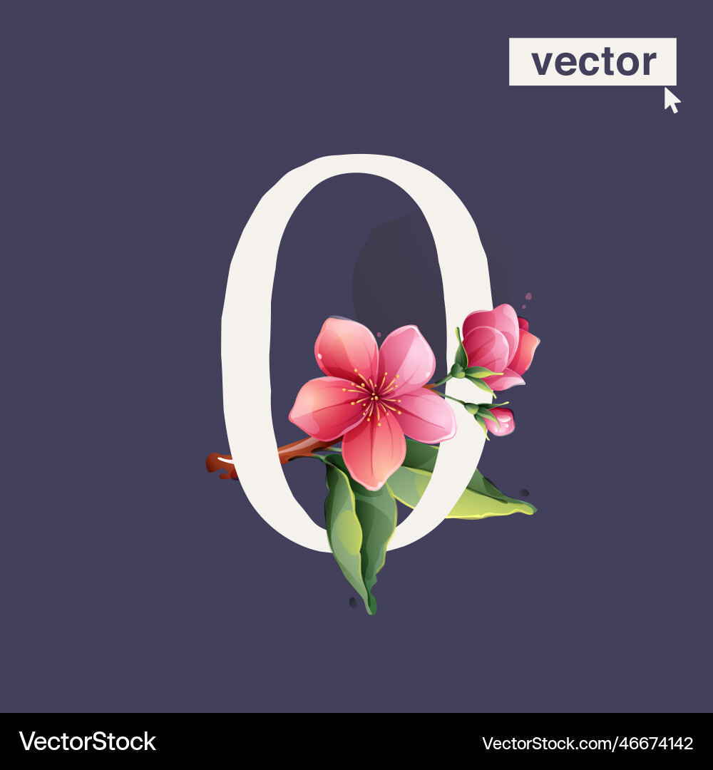 0 logo number zero with sakura blooming flowers Vector Image