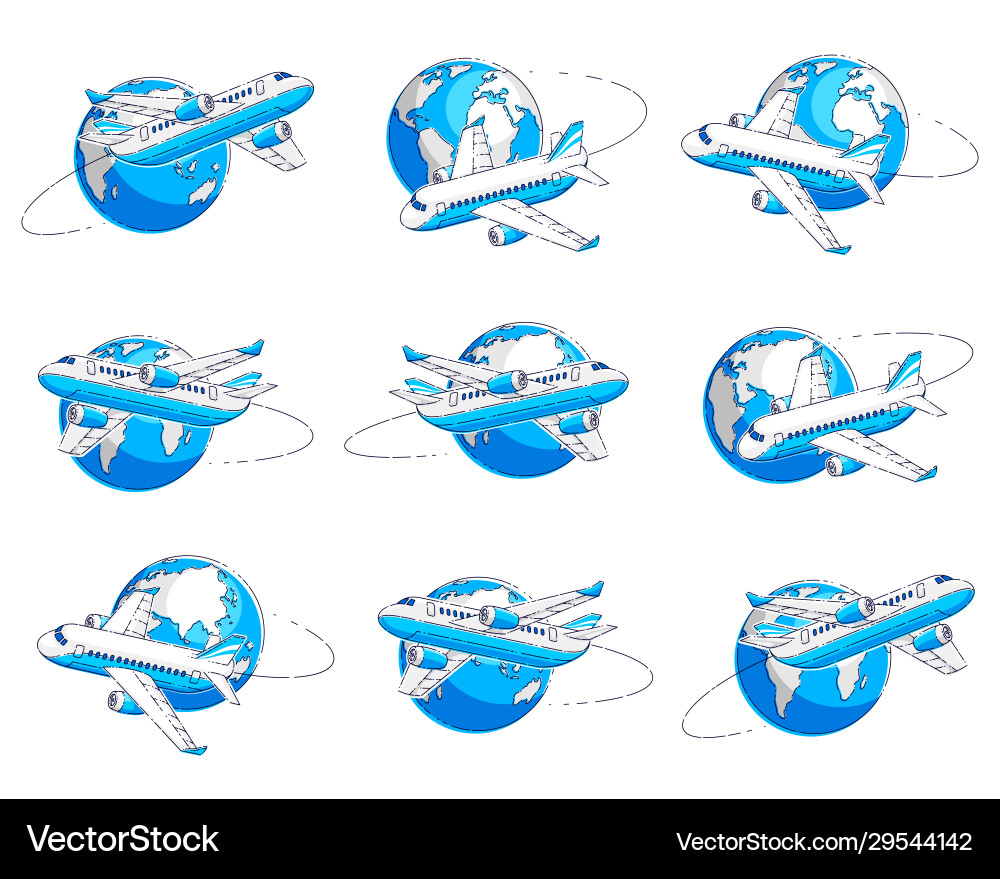 Airlines air travel emblems or with plane Vector Image